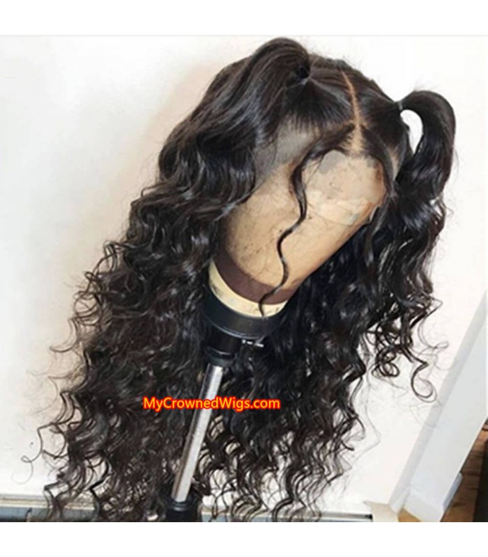 Beach wave 370 lace front human hair wig pre plucked with baby hair