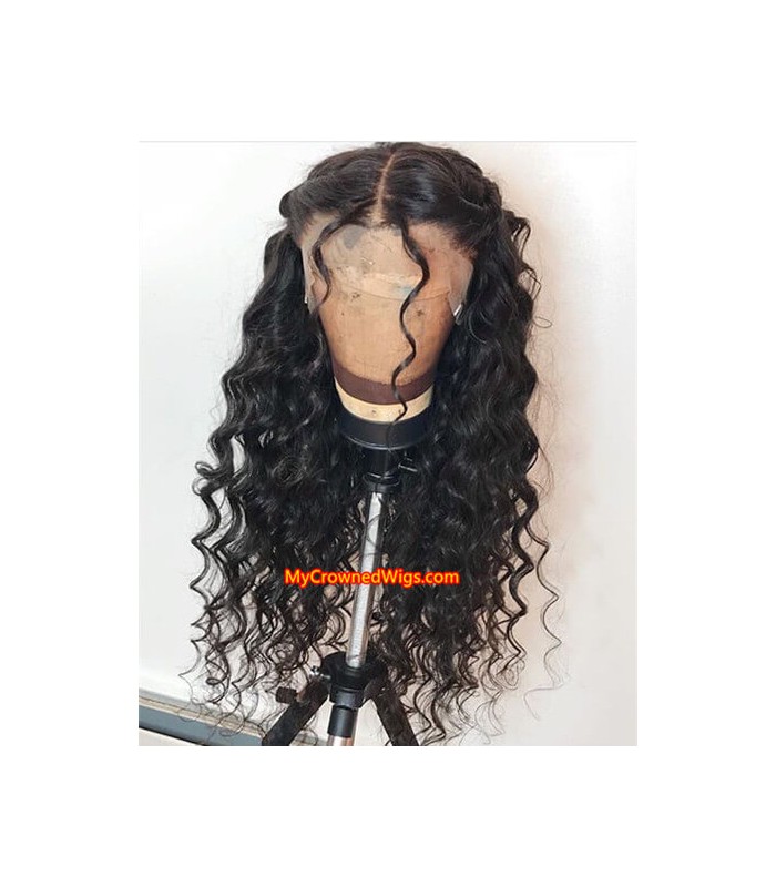 Beach wave 370 lace front human hair wig pre plucked with baby hair