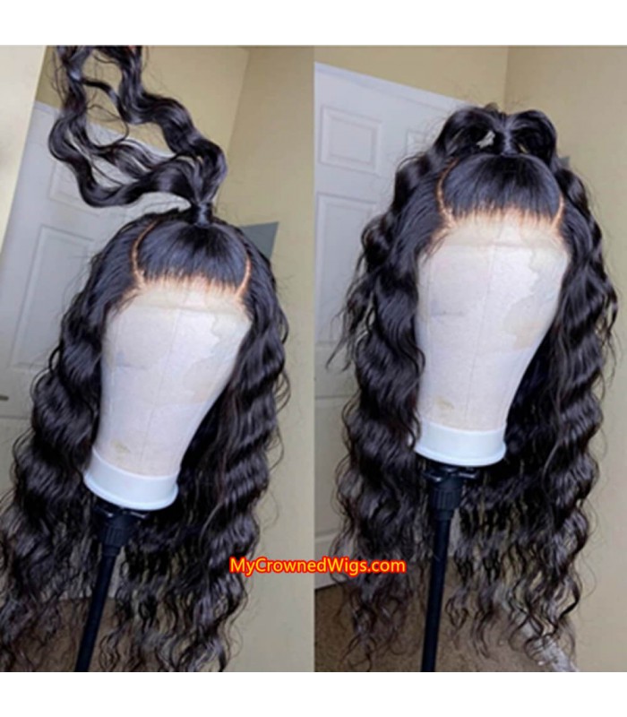 Beach wave 370 lace front human hair wig pre plucked with baby hair